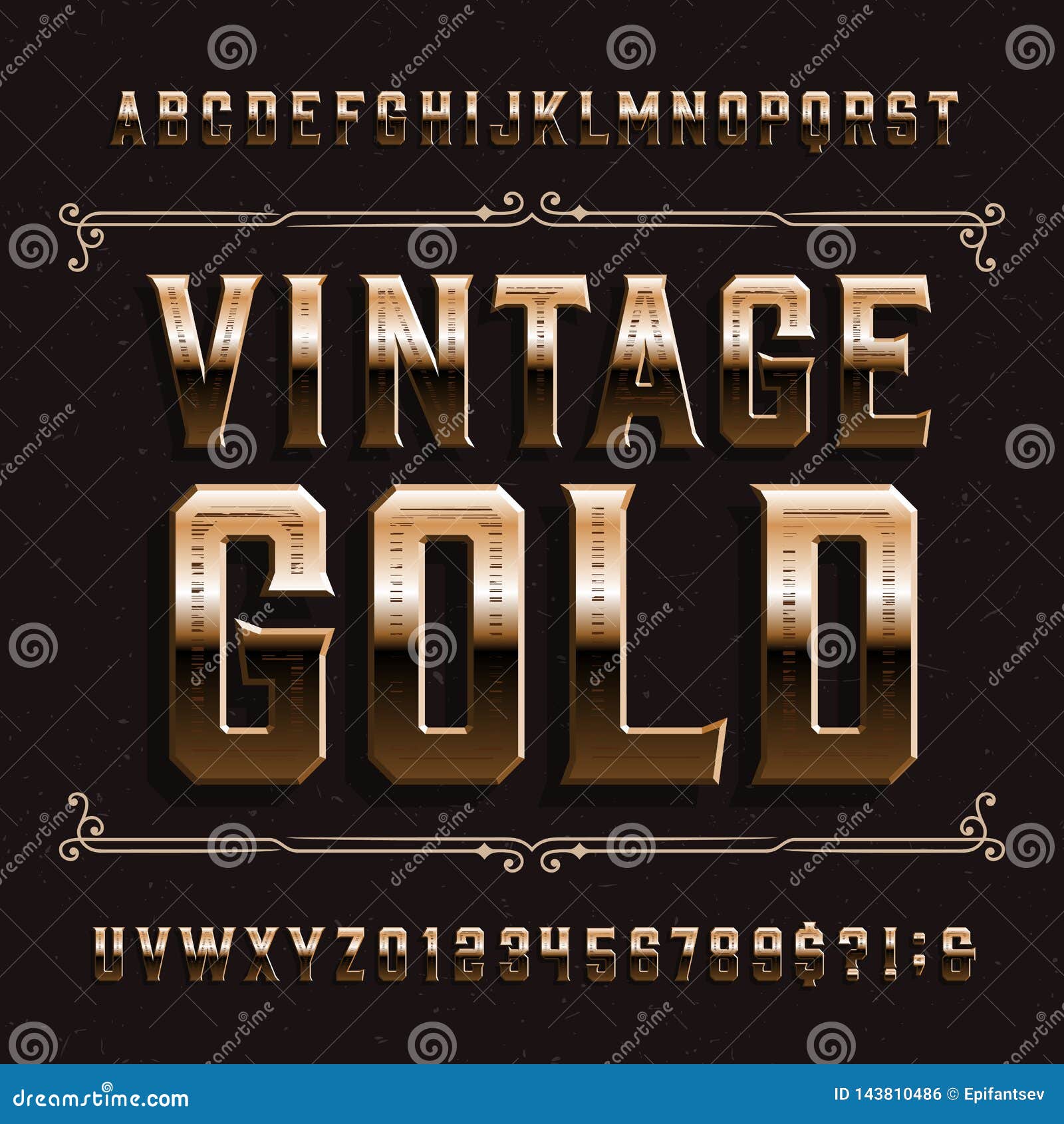 Vintage Gold Alphabet Font. Beveled Letters and Numbers on Distressed ... Vintage Gold Alphabet Font. Beveled Letters and Numbers on Distressed ...