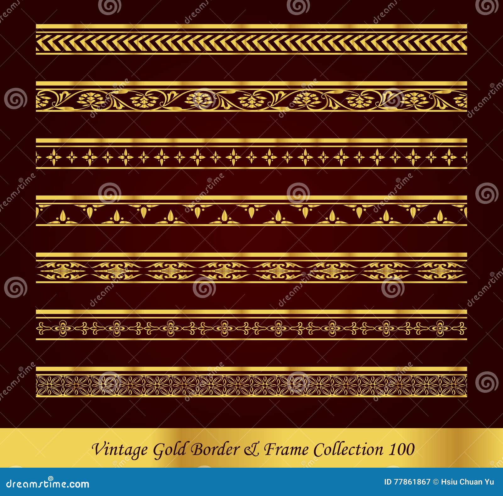Vintage Gold Border Frame Vector Collection 100 Stock Vector ...