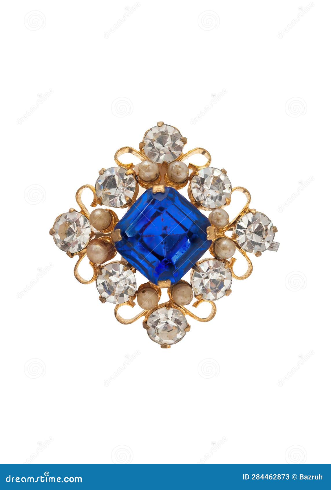 Vintage Gold Brooch with Diamonds Isolated on White Background Stock ...