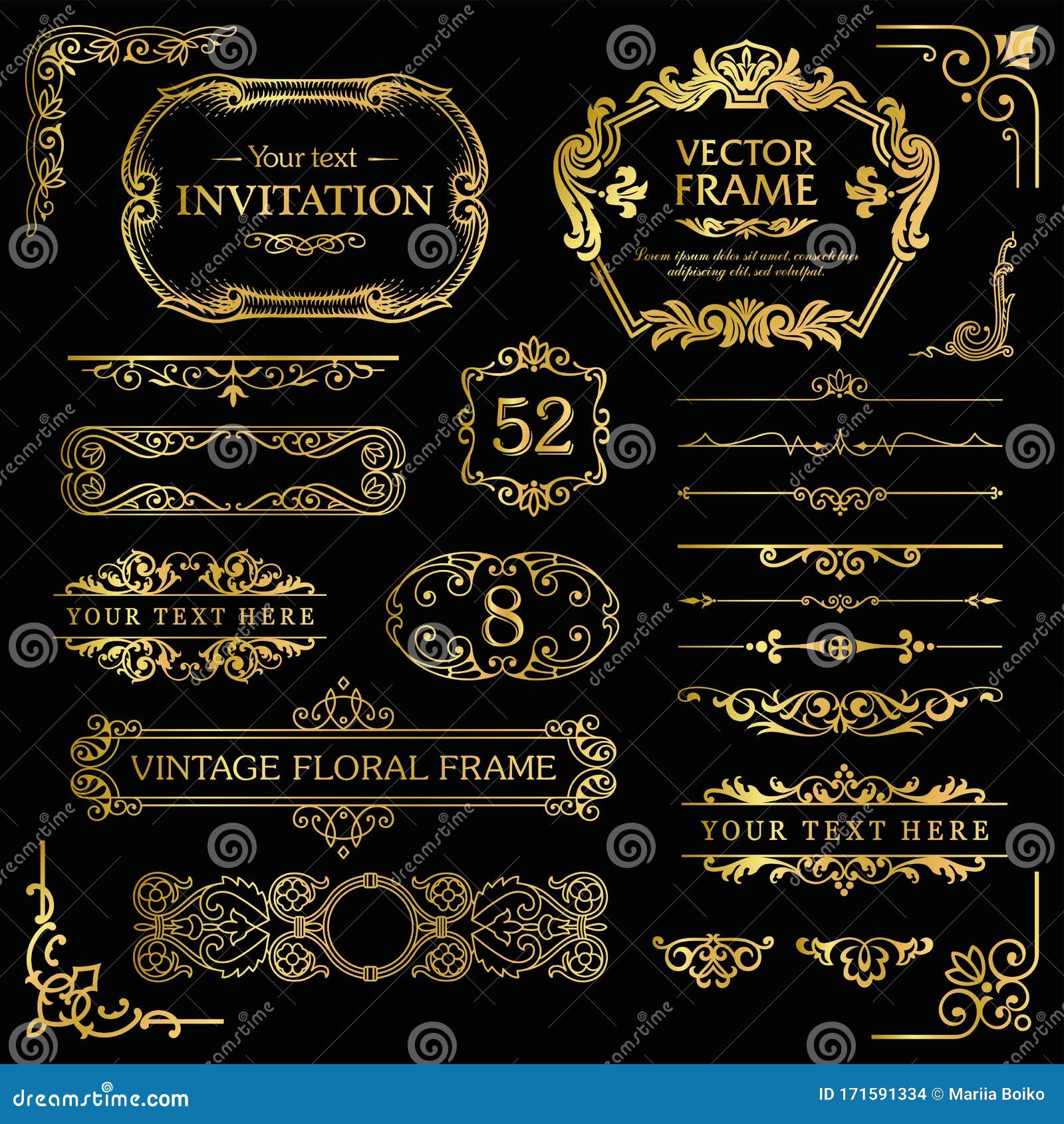 Vintage Gold Decorative Element Set Stock Vector - Illustration of ...