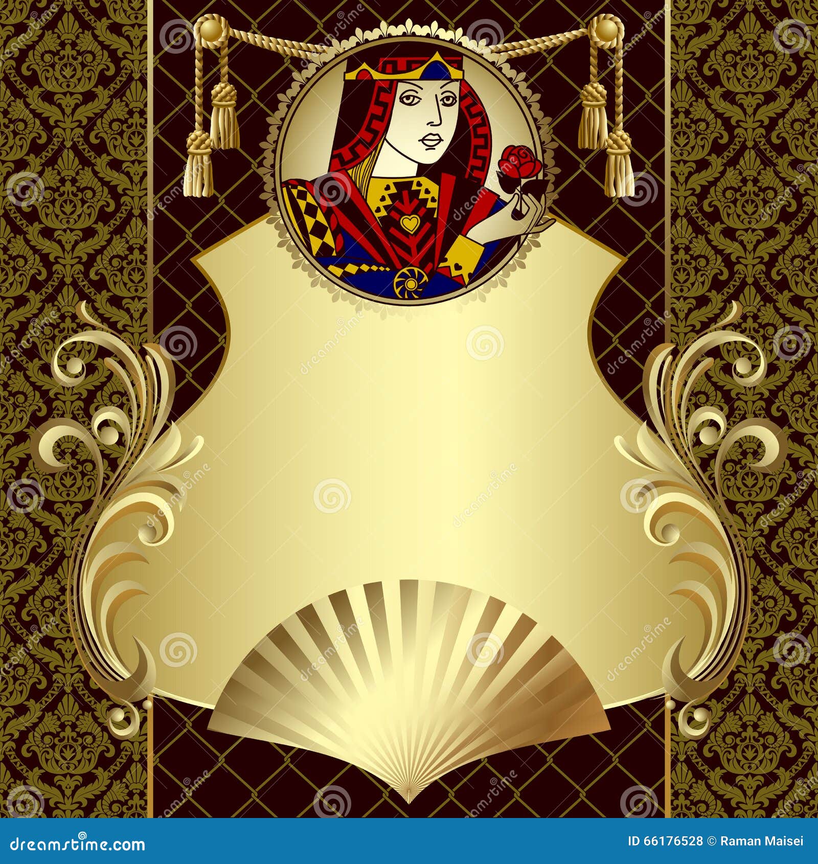 Vintage Gold Design Template with Playing Cards Character Stock Vector ...