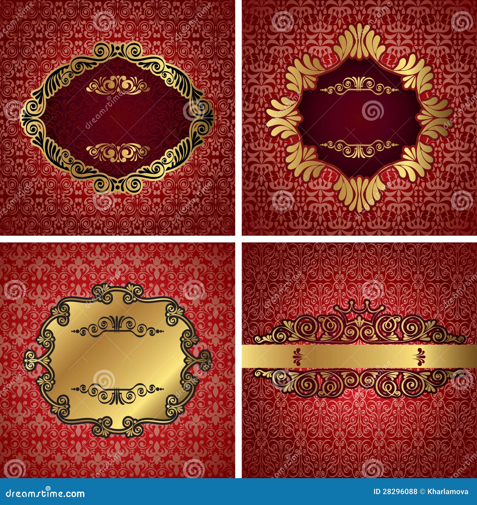 Vintage Gold Frame On Red Background Vector Illustration ...