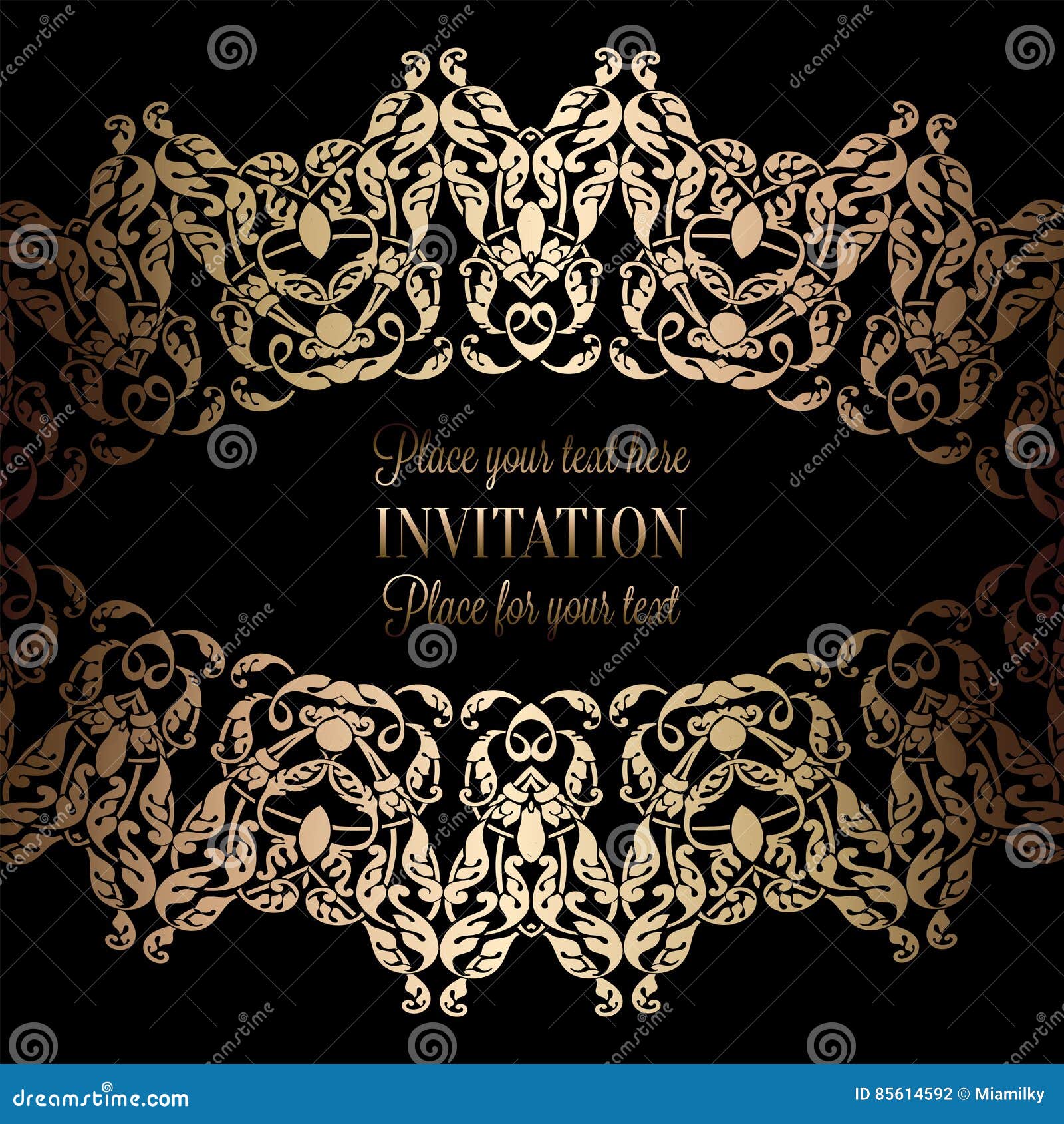 Vintage Gold Invitation or Wedding Card on Black Background, Divider ...