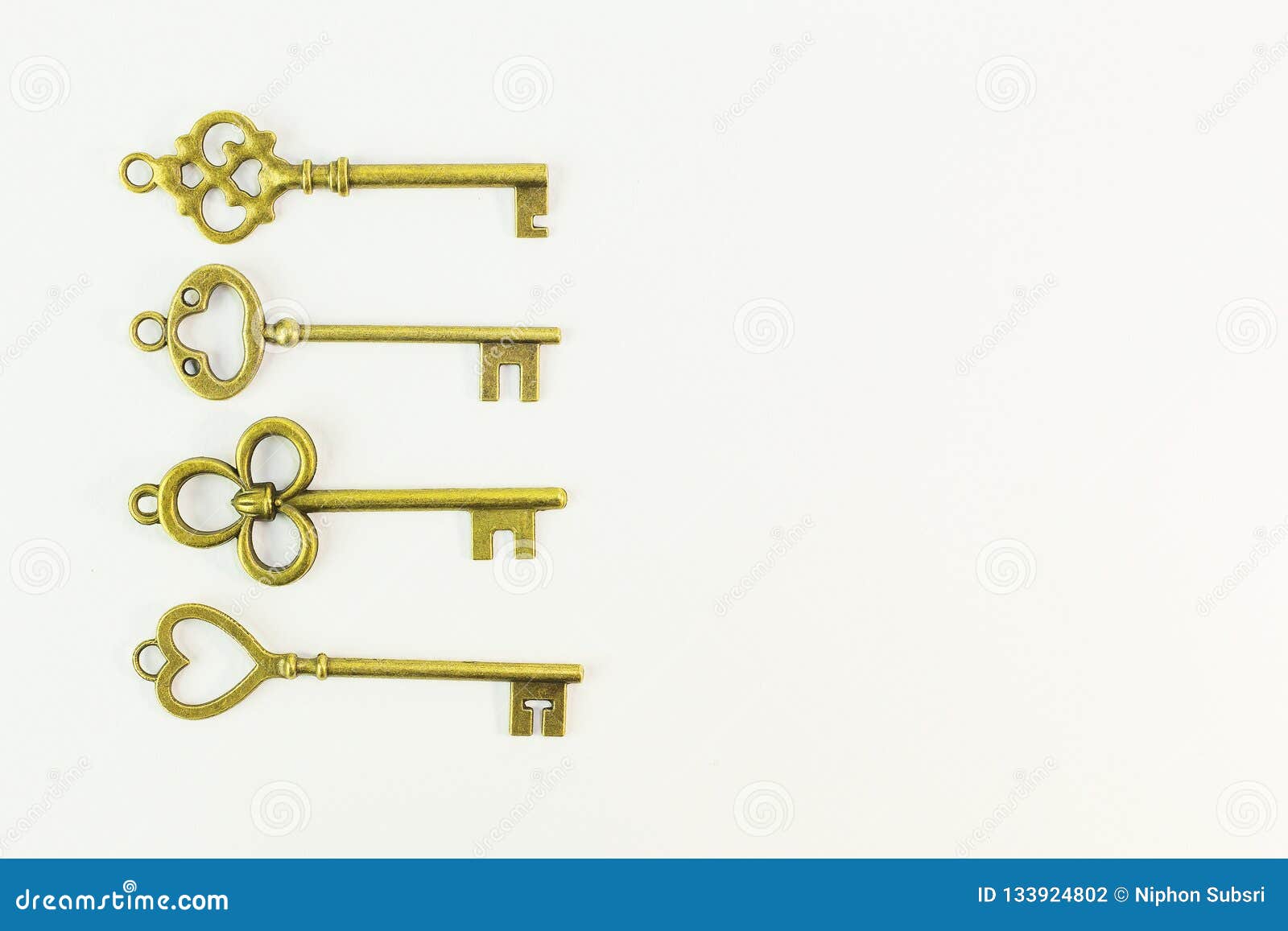 Vintage Gold Key on White Background Stock Photo - Image of bronze ...