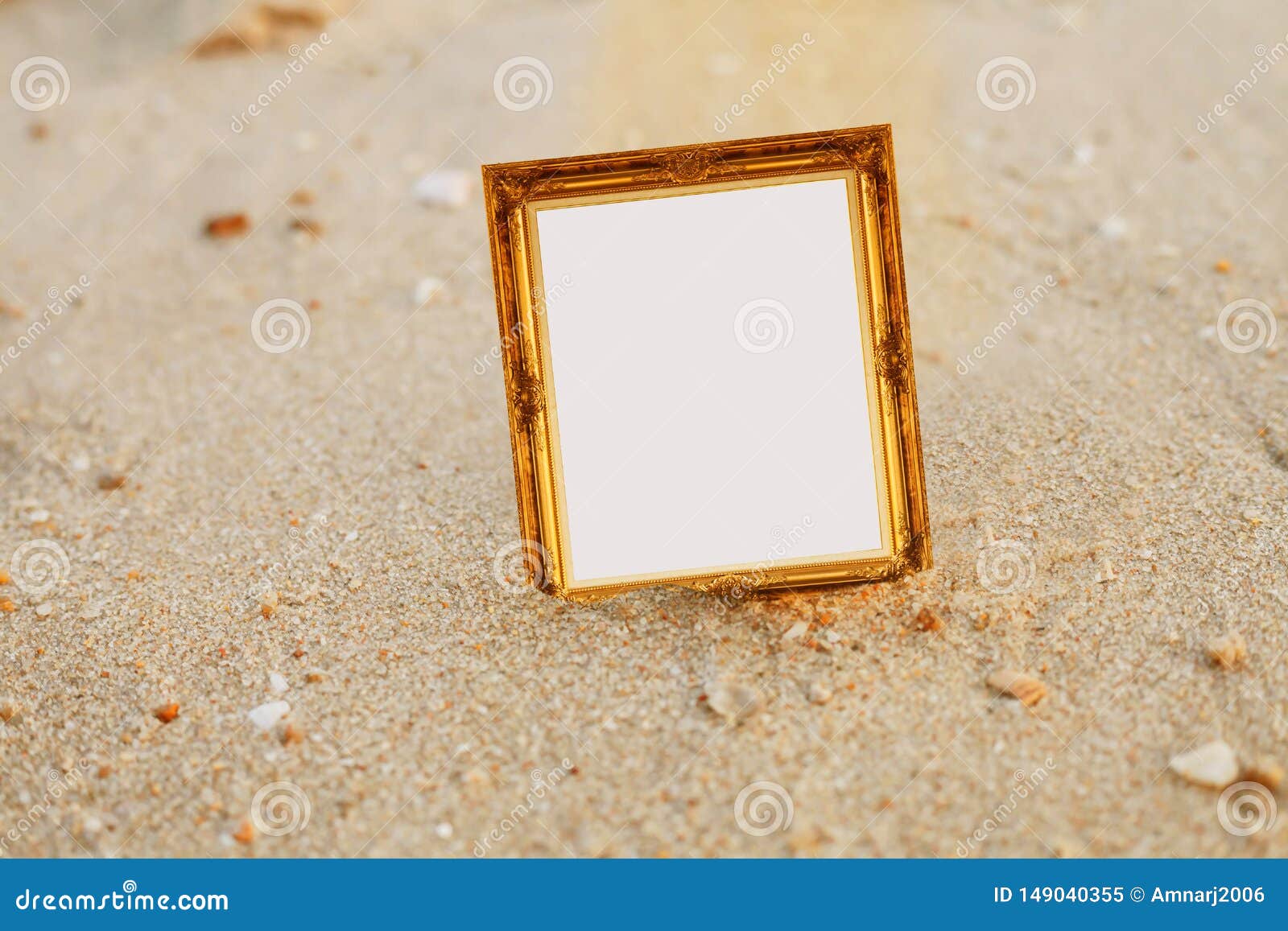 Vintage Gold Picture Frame on Beach Stock Image - Image of design ...