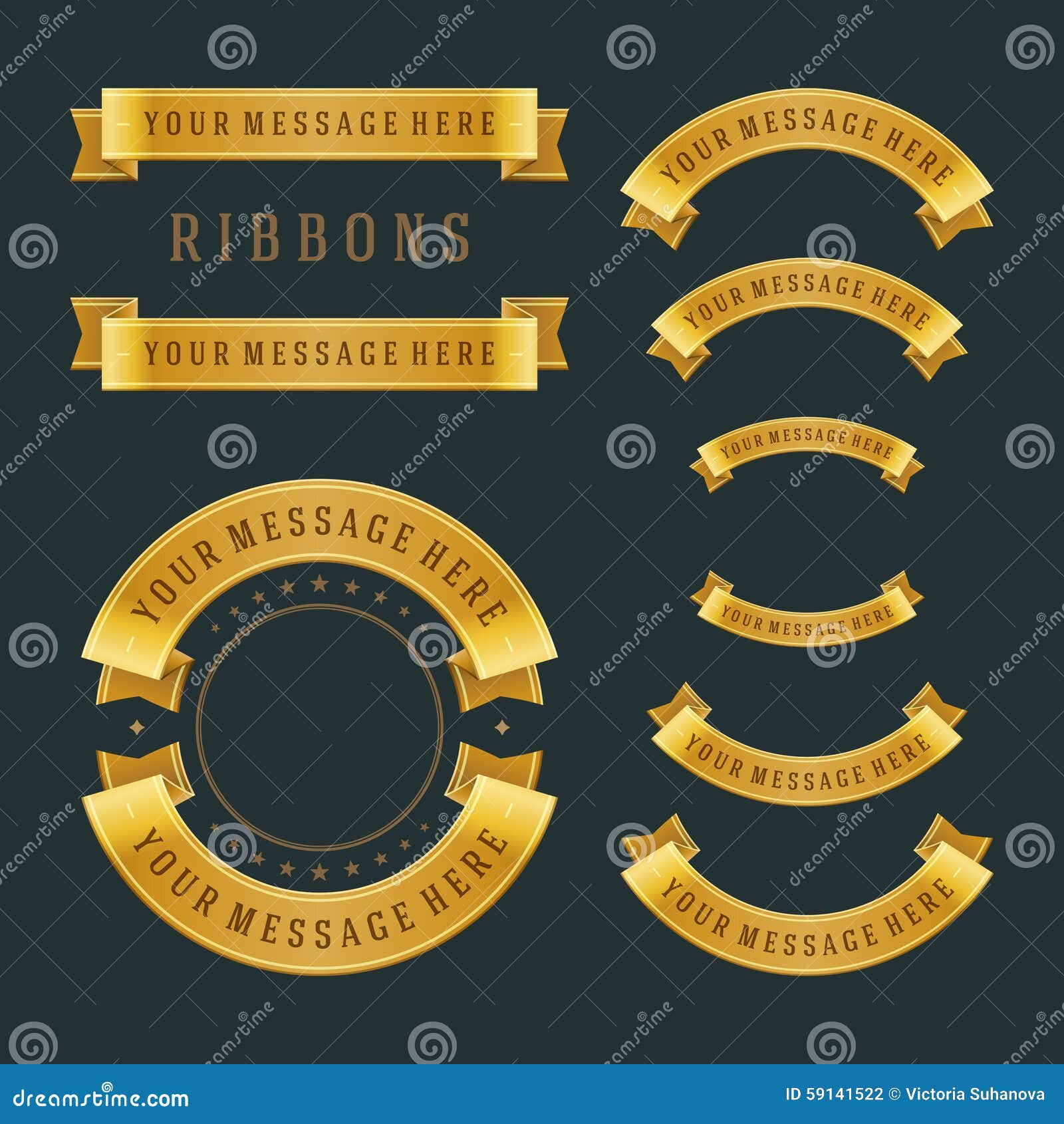 Vintage Gold Shiny Ribbons Retro Style Stock Vector - Illustration of ...