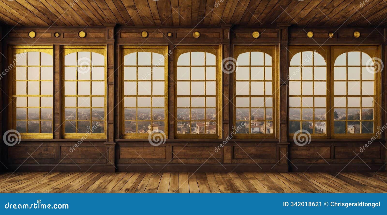 Vintage Gold Theme House with Square Windows for Banne Ai Generated ...