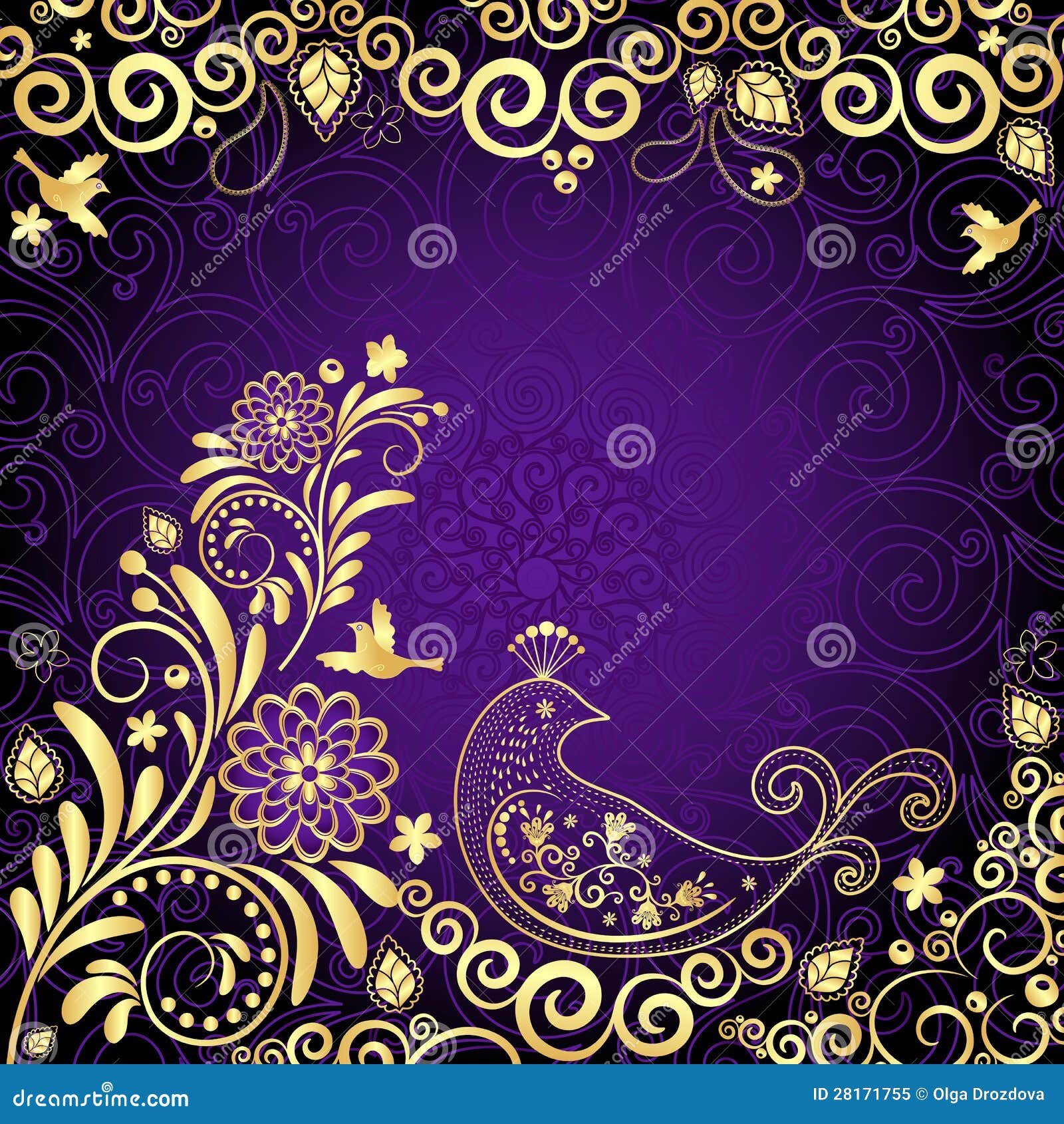Vintage gold-violet frame stock vector. Illustration of birthday - 28171755