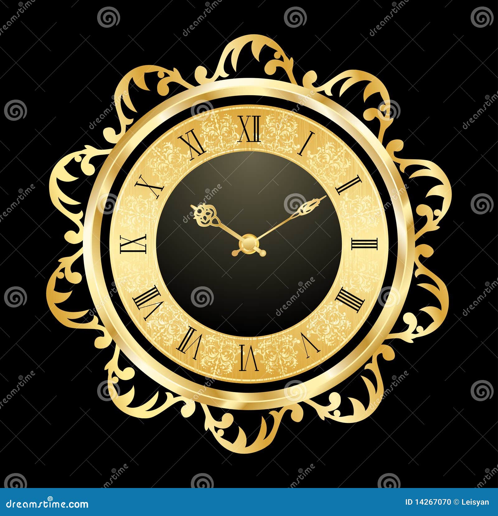 Vintage golden clock stock vector. Illustration of clock - 14267070
