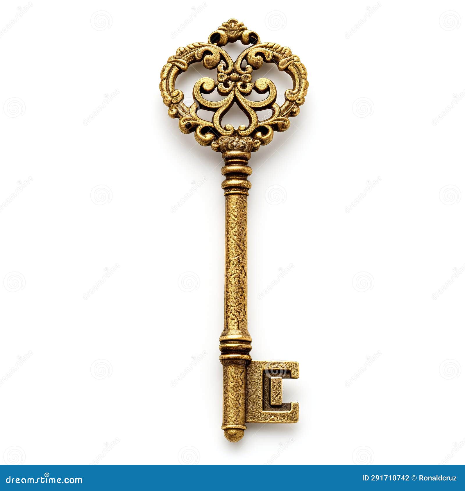 Vintage Golden Key Isolated on a White Background, Midjourney AI ...