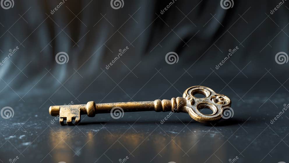 A Vintage Golden Key Lying on a Black Surface Stock Illustration ...