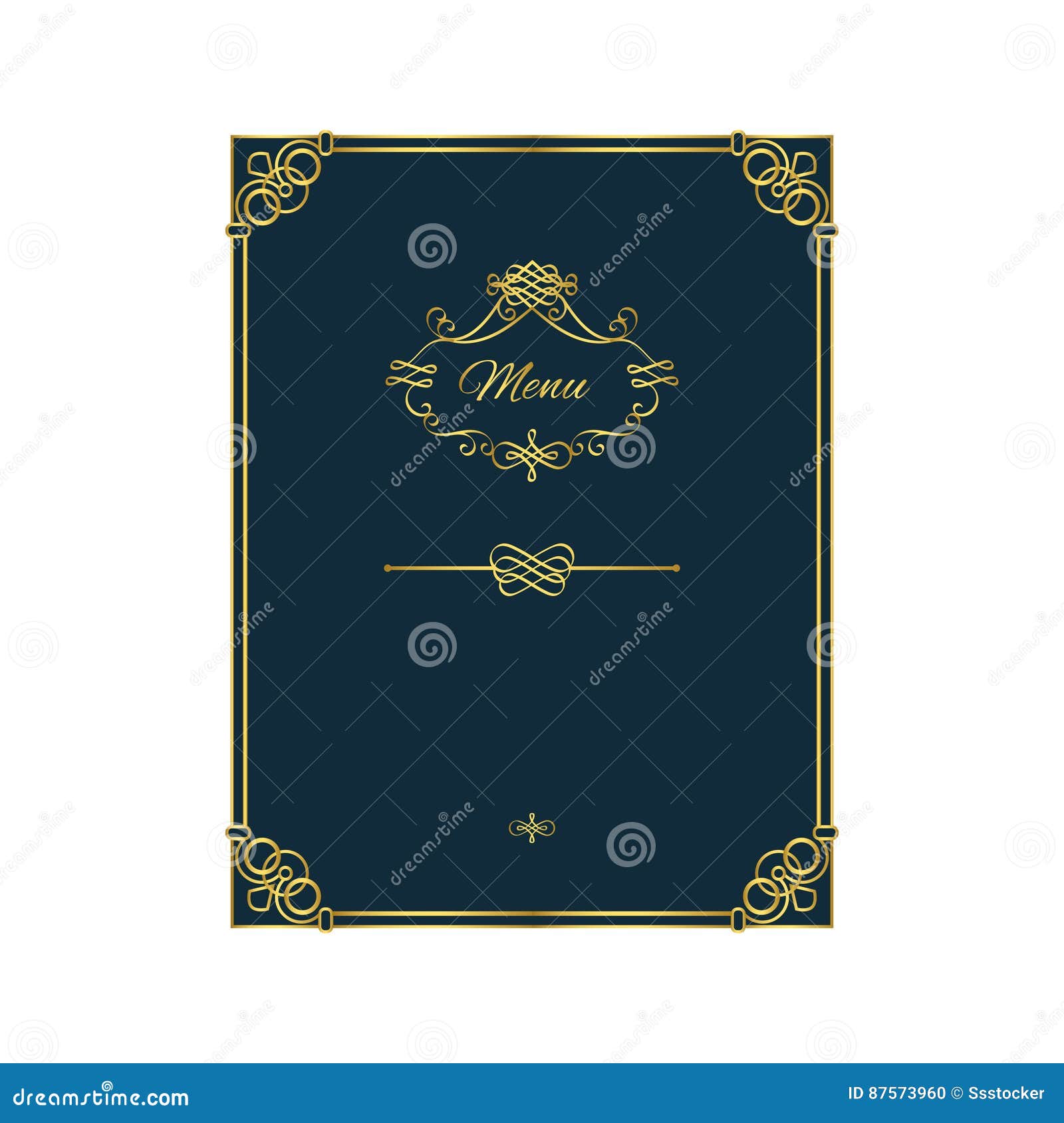 Vintage Golden Menu Template on Blue Stock Vector - Illustration of ...