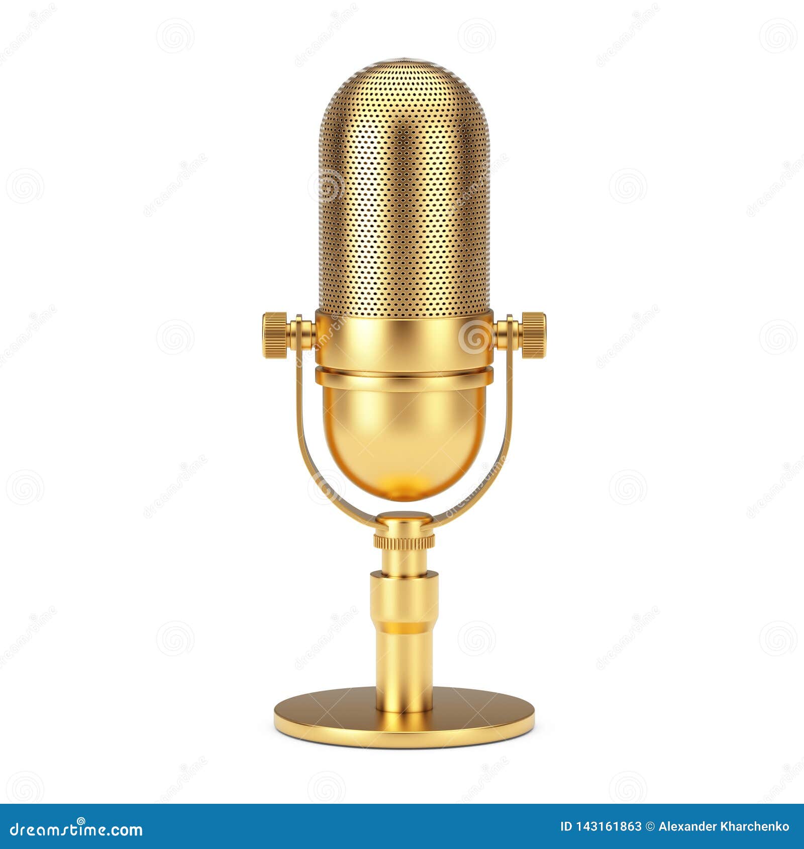 Vintage Golden Microphone. 3d Rendering Stock Illustration ...