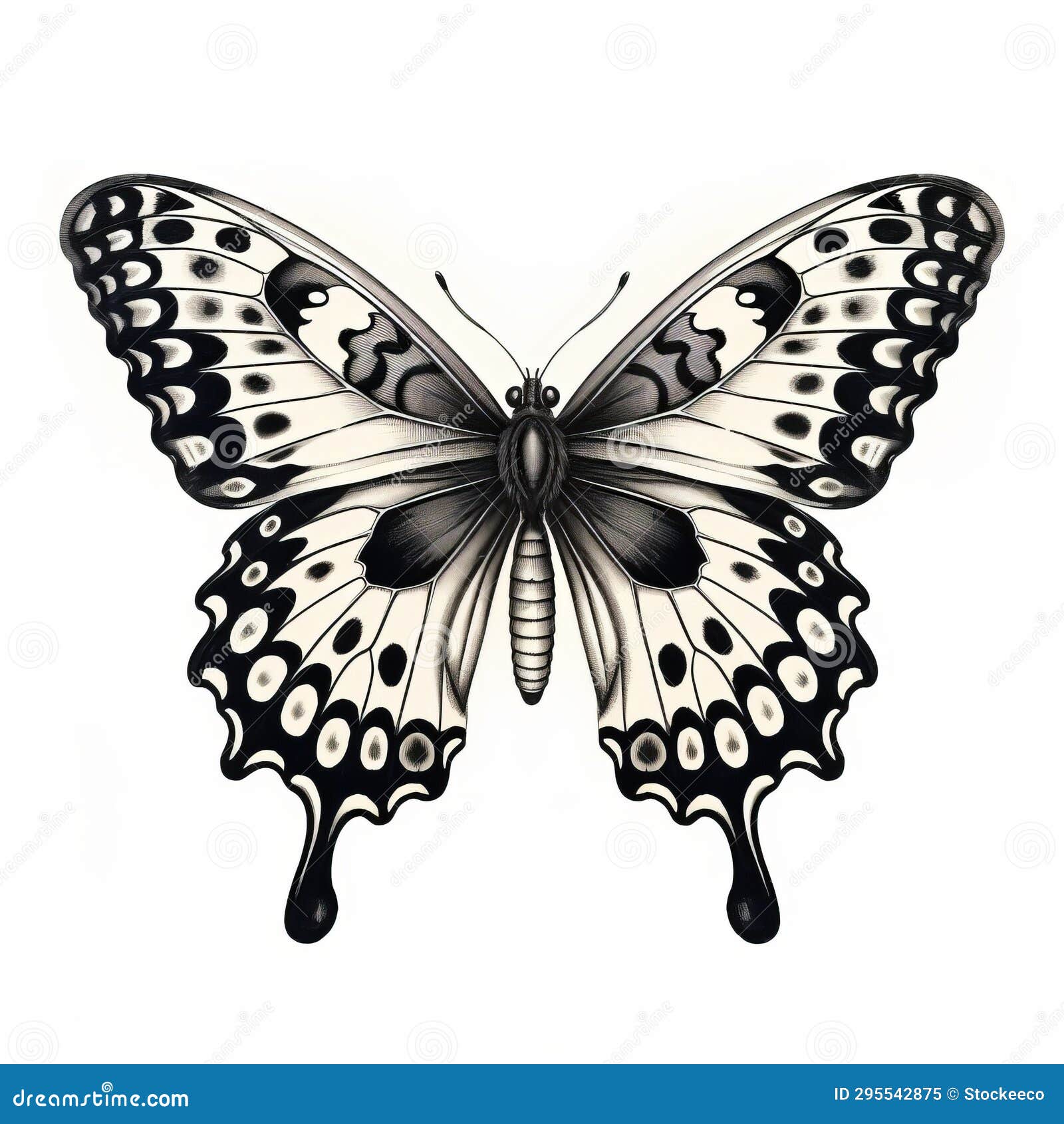 Vintage Gothic Butterfly Tattoo Design in Black and White Stock ...