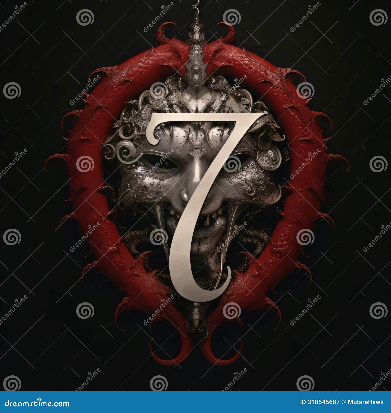 Vintage Gothic Shield with Number Seven. 3d Rendering Stock ...
