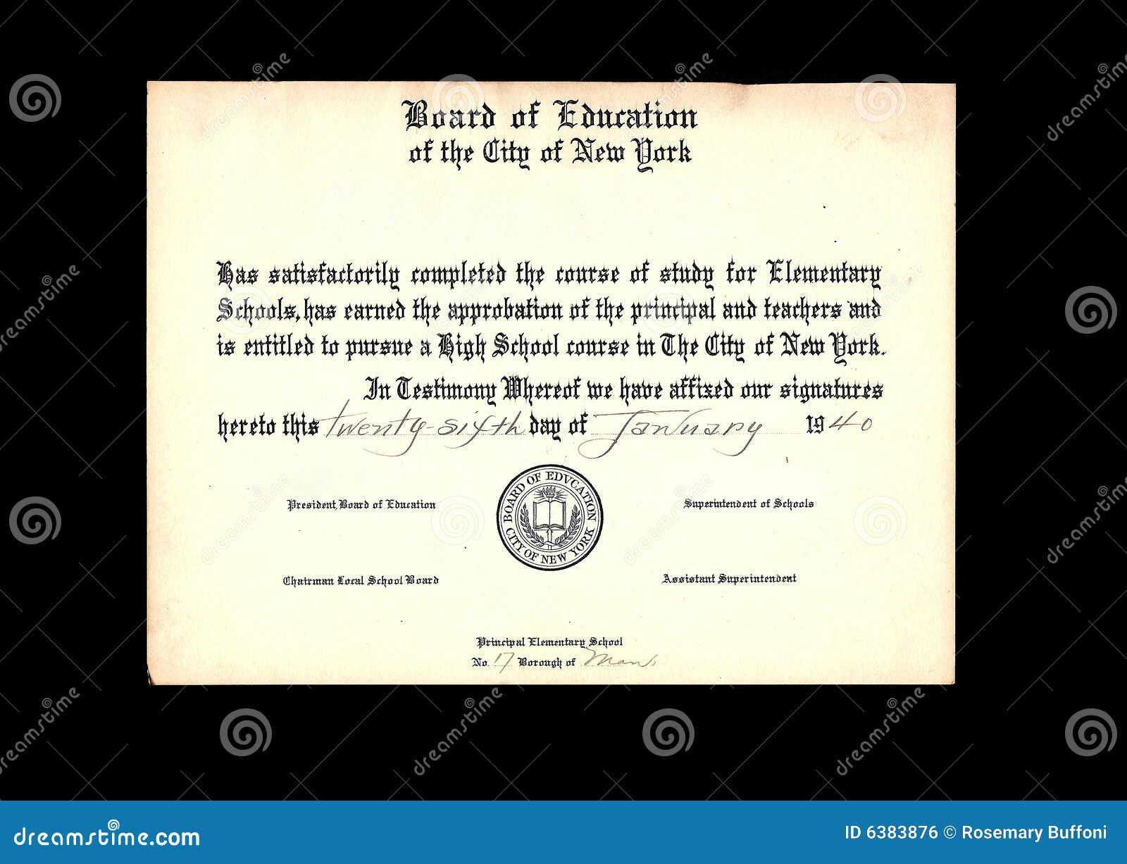 Vintage Grade School Diploma Stock Photo - Image of discolored ...