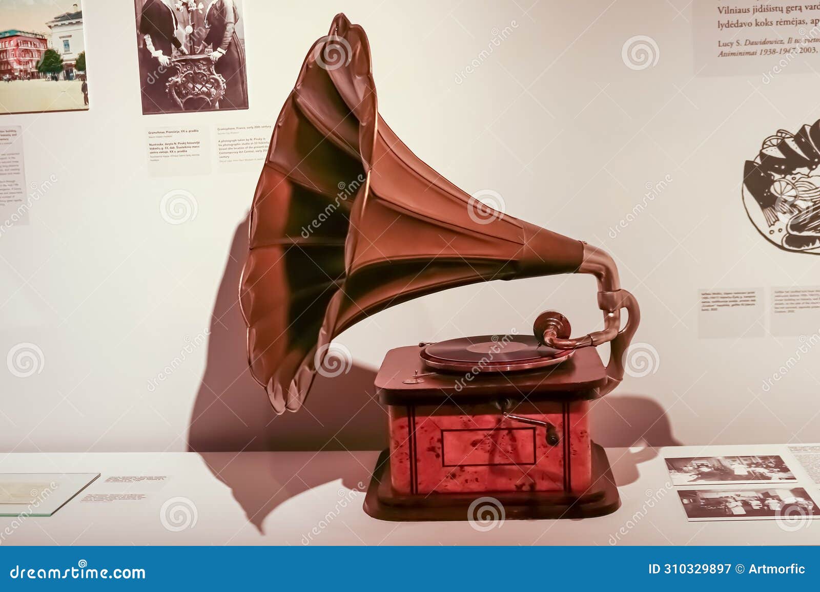 Vintage Gramophone of Bronze and Wood with Deep Shadows Side View Stock ...