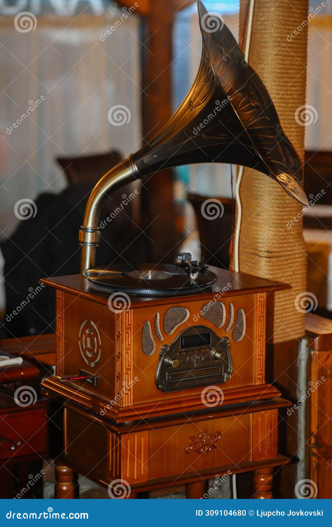 Vintage Gramophone with Radio Placed in a Restaurant Stock Photo ...