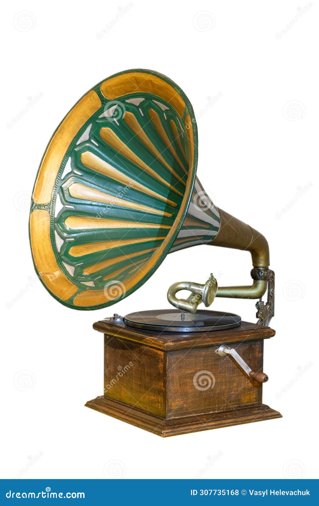 Vintage Gramophone with Vinyl Disc Isolated on White Background Stock ...