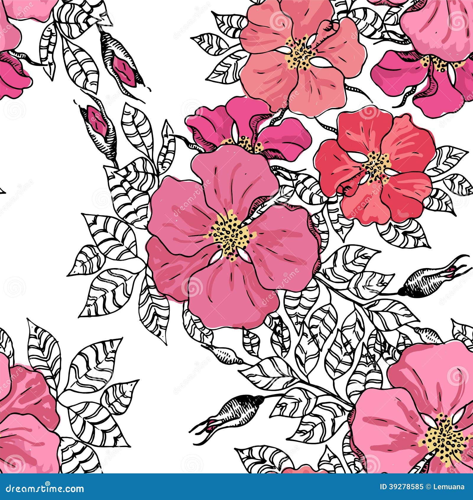 Vintage Graphic Flower Seamless Pattern Texture Stock Vector ...