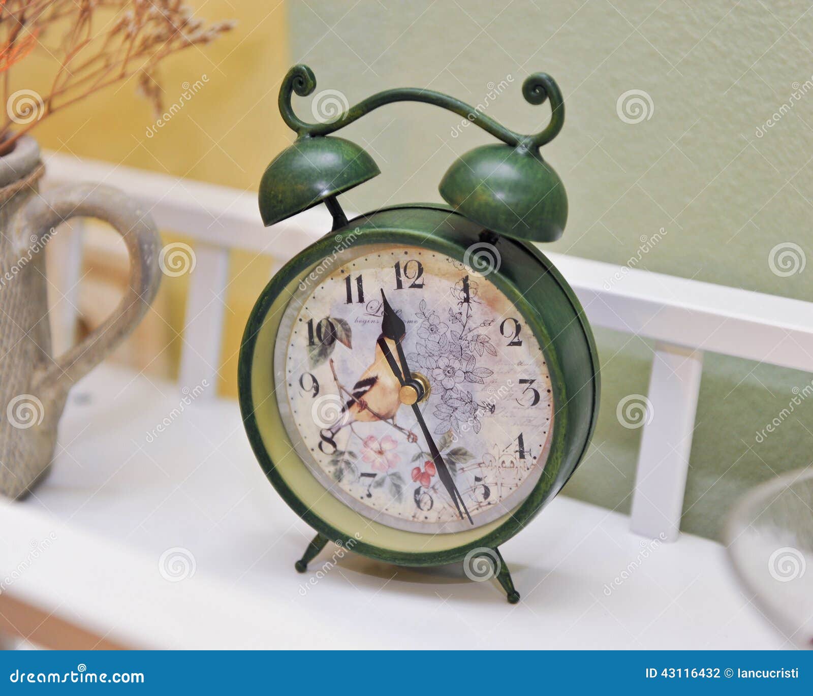 Vintage Green Colored Clock. Retro Alarm Clock. Vintage Clock. Stock ...