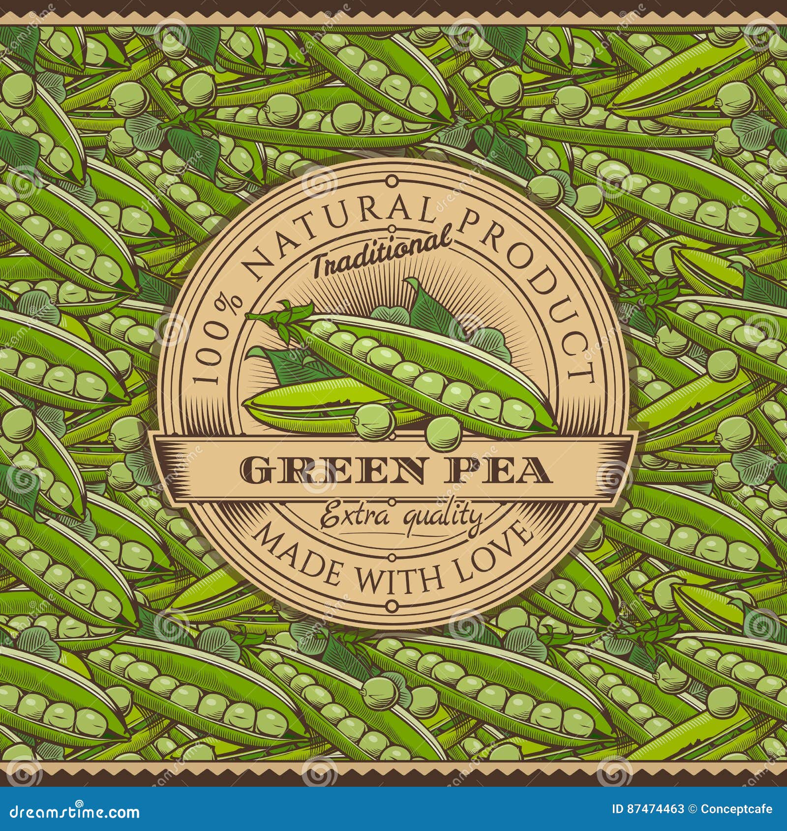 Vintage Green Peas Label on Seamless Pattern Stock Vector ...