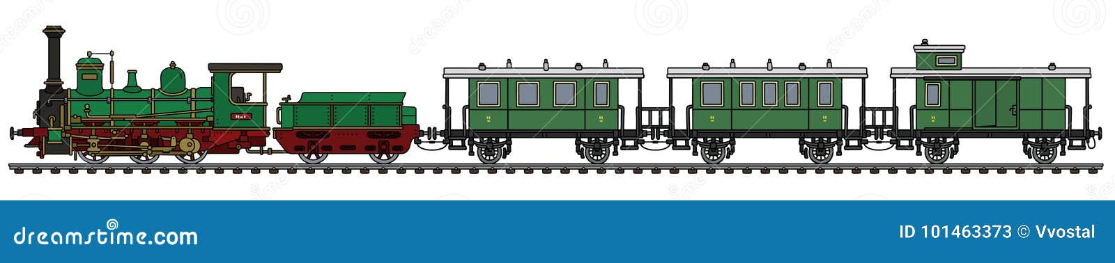 Vintage Green Steam Passenger Train Stock Vector - Illustration of ...