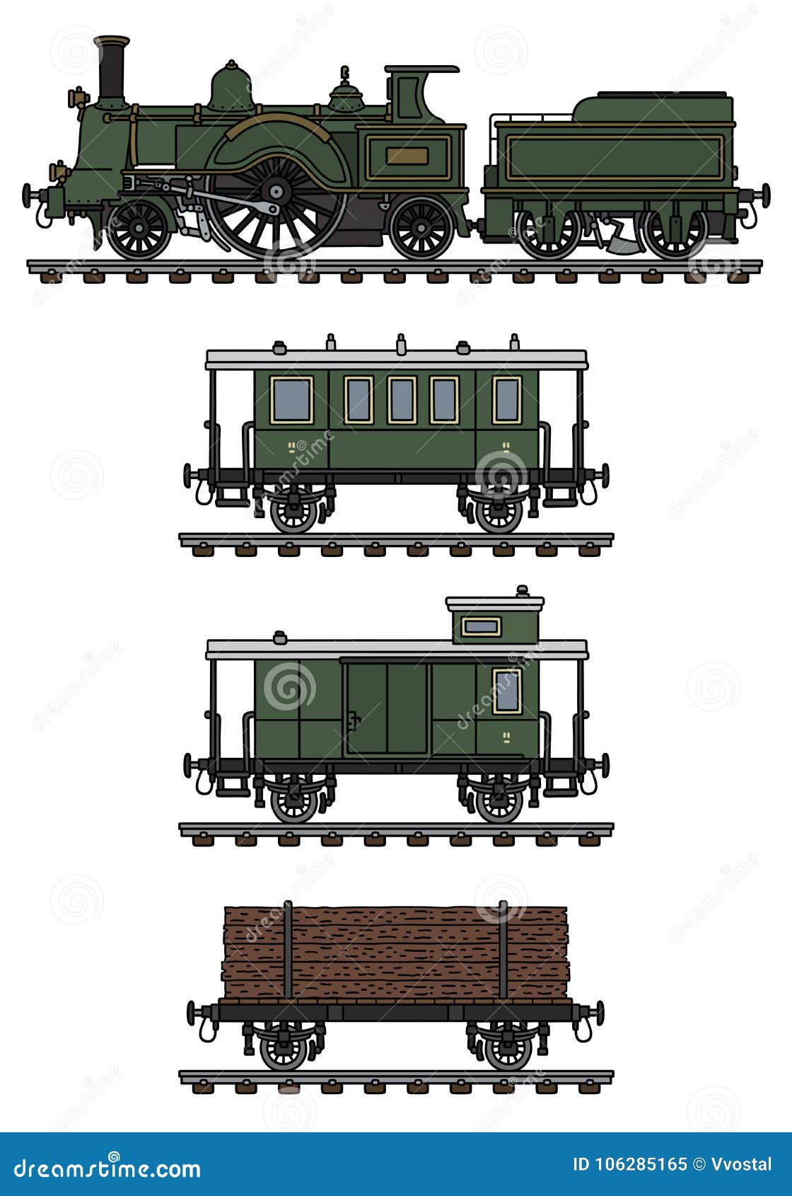 The Vintage Green Steam Train Stock Vector - Illustration of wood ...