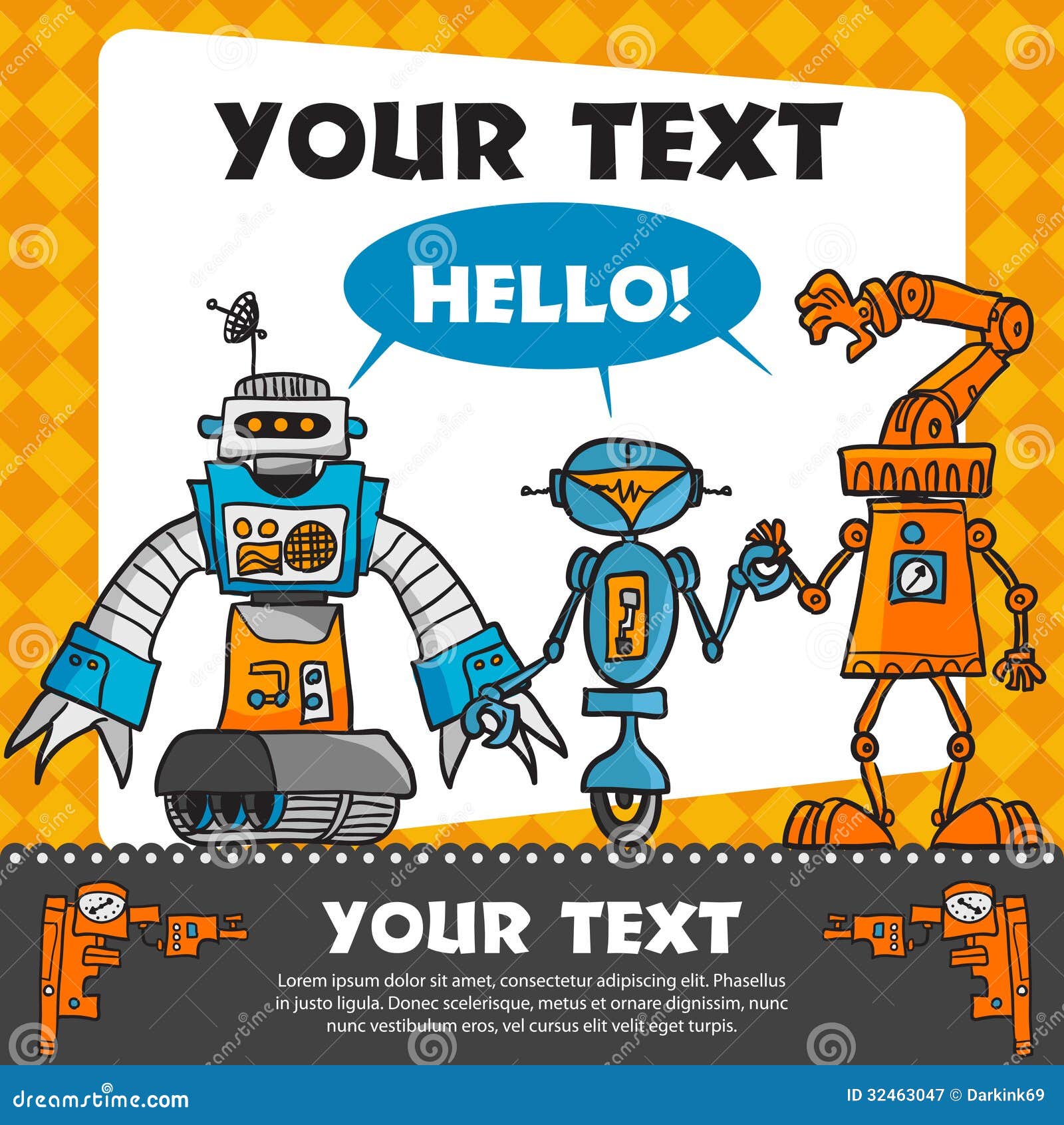 Vintage Greeting Card with Robots Stock Vector - Illustration of ...
