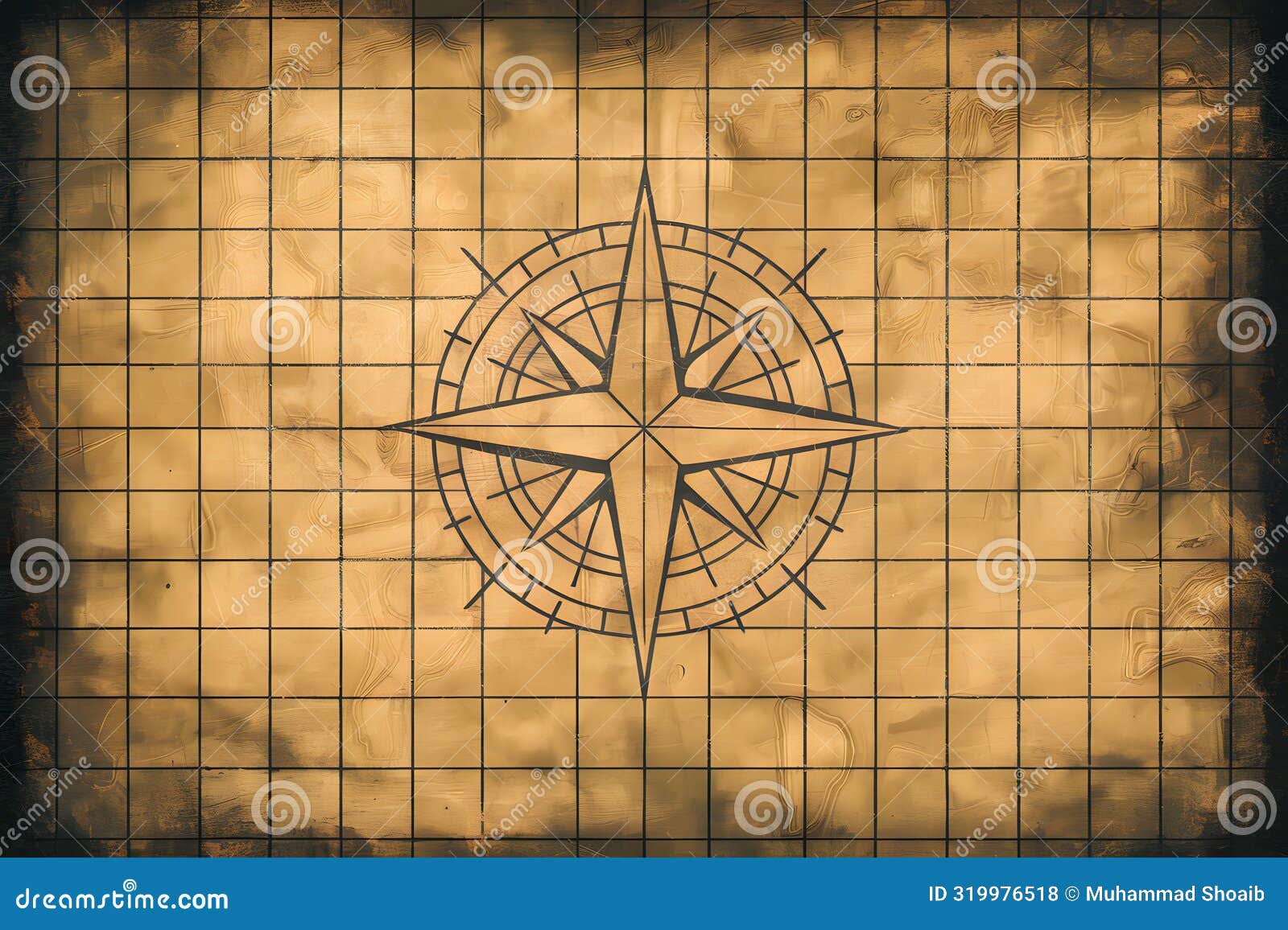 Vintage Grid Map with Compass Rose, Antique Design and Worn Texture for ...