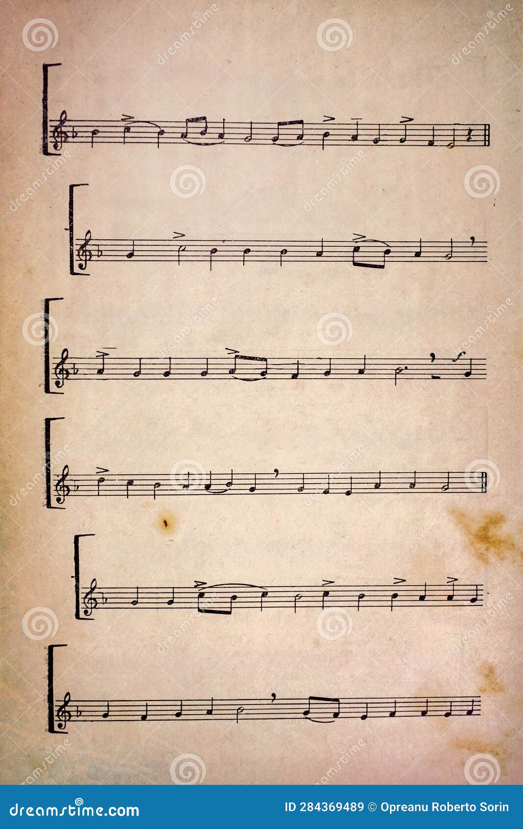 Vintage Grungy Musical Sheet Stock Image - Image of composer, aged ...