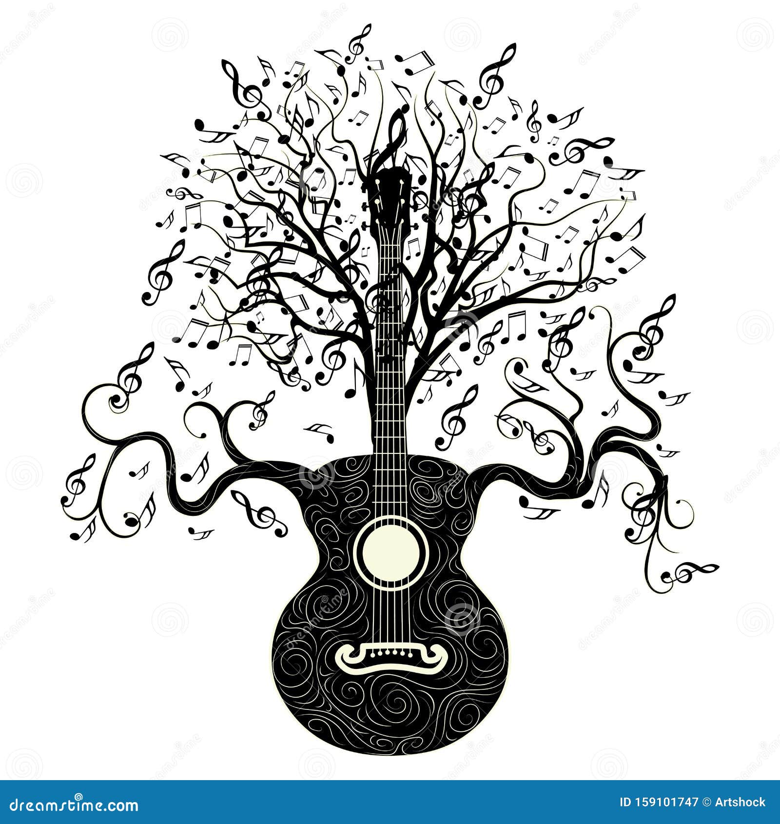 Retro guitar tree stock vector. Illustration of isolated - 159101747