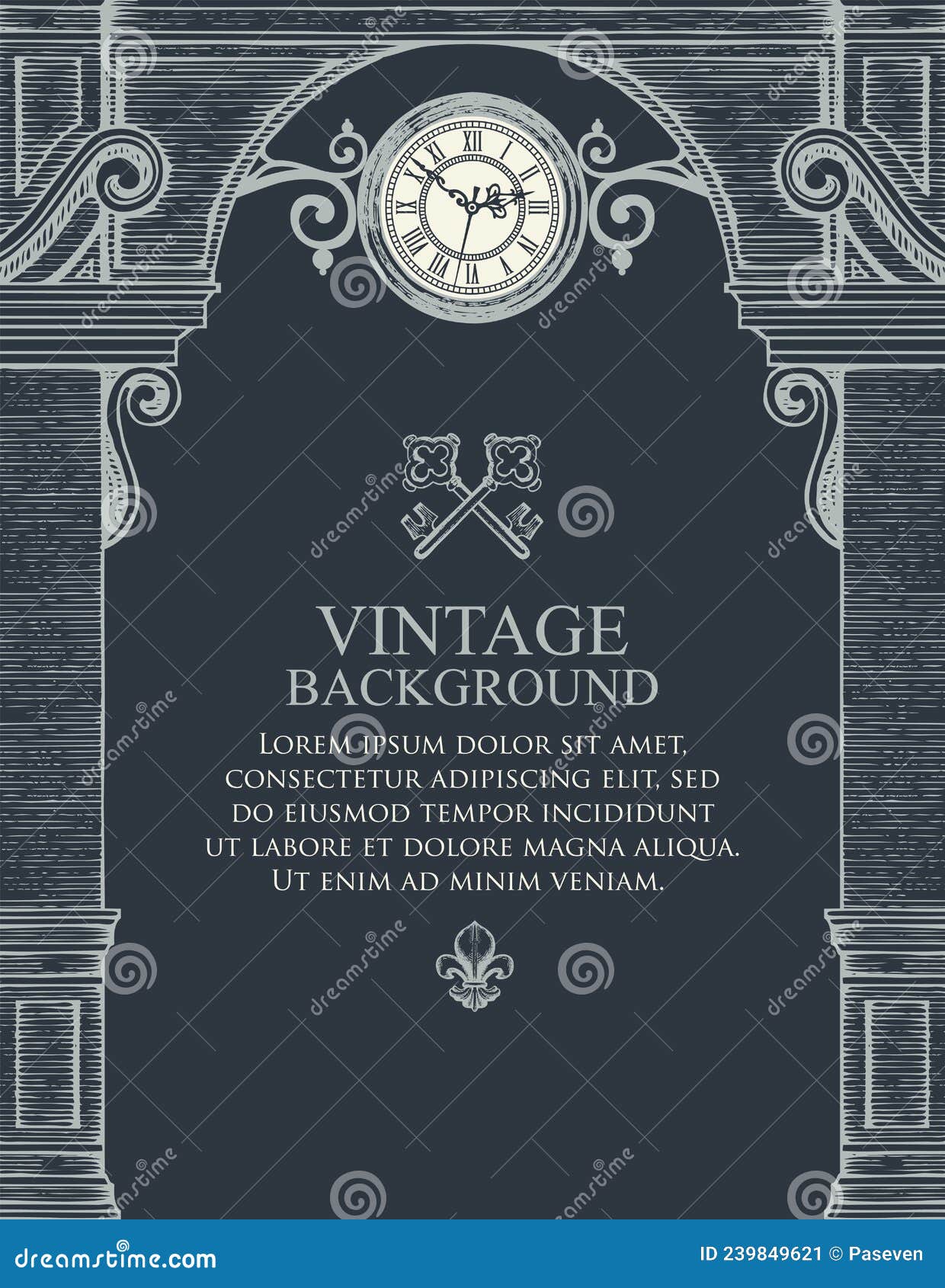 Vintage Background with Medieval Arch and Old Clock Stock Vector ...