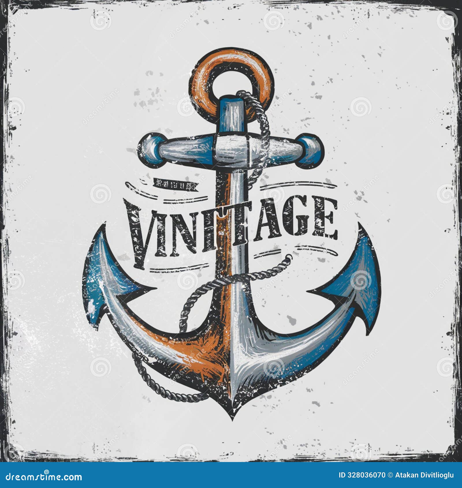A Vintage Hand Drawn Distressed and Faded Simple Anchor Graphic ...