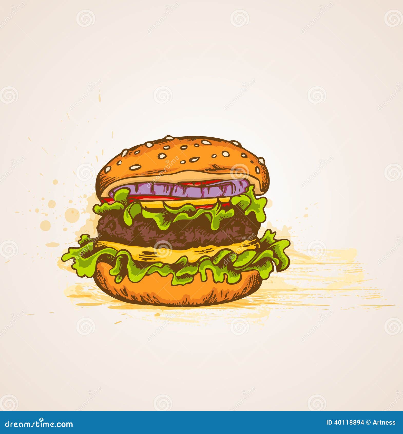 Vintage Hand Drawn Hamburger Stock Vector - Illustration of dinner ...