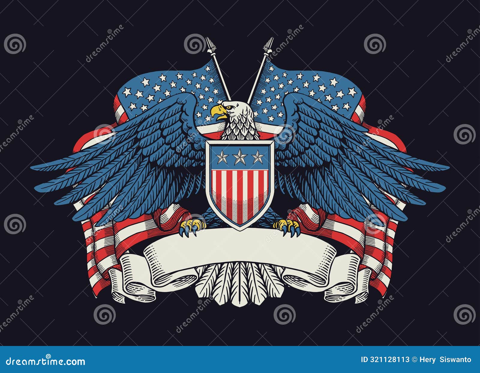 Vintage Hand Drawn Illustration of American Eagle Design Stock ...