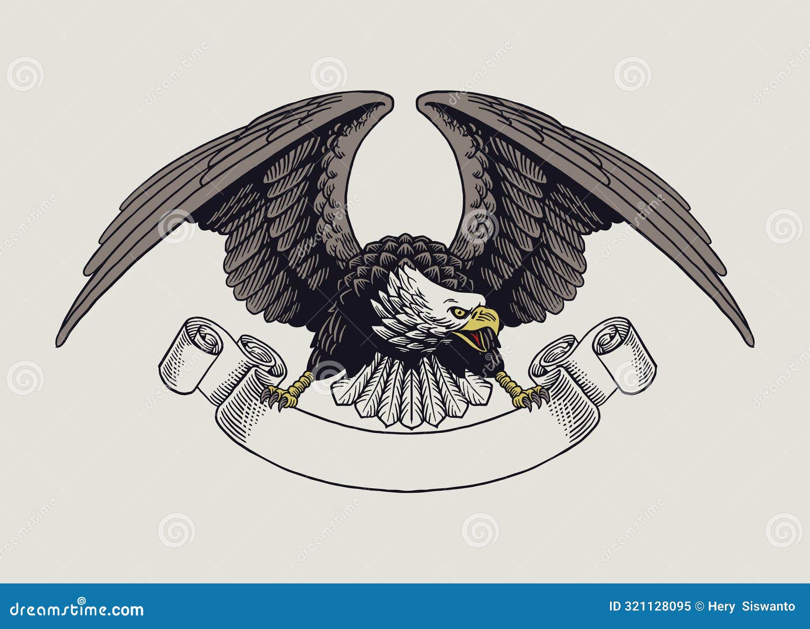 Vintage Hand Drawn Illustration of Bald Eagle and Blank Ribbon Stock ...