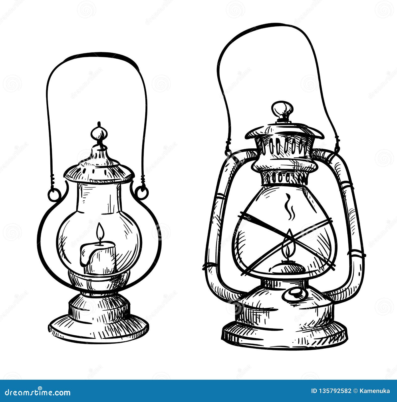 Vintage Hand Drawn Lanterns, Vector Illustration | CartoonDealer.com ...