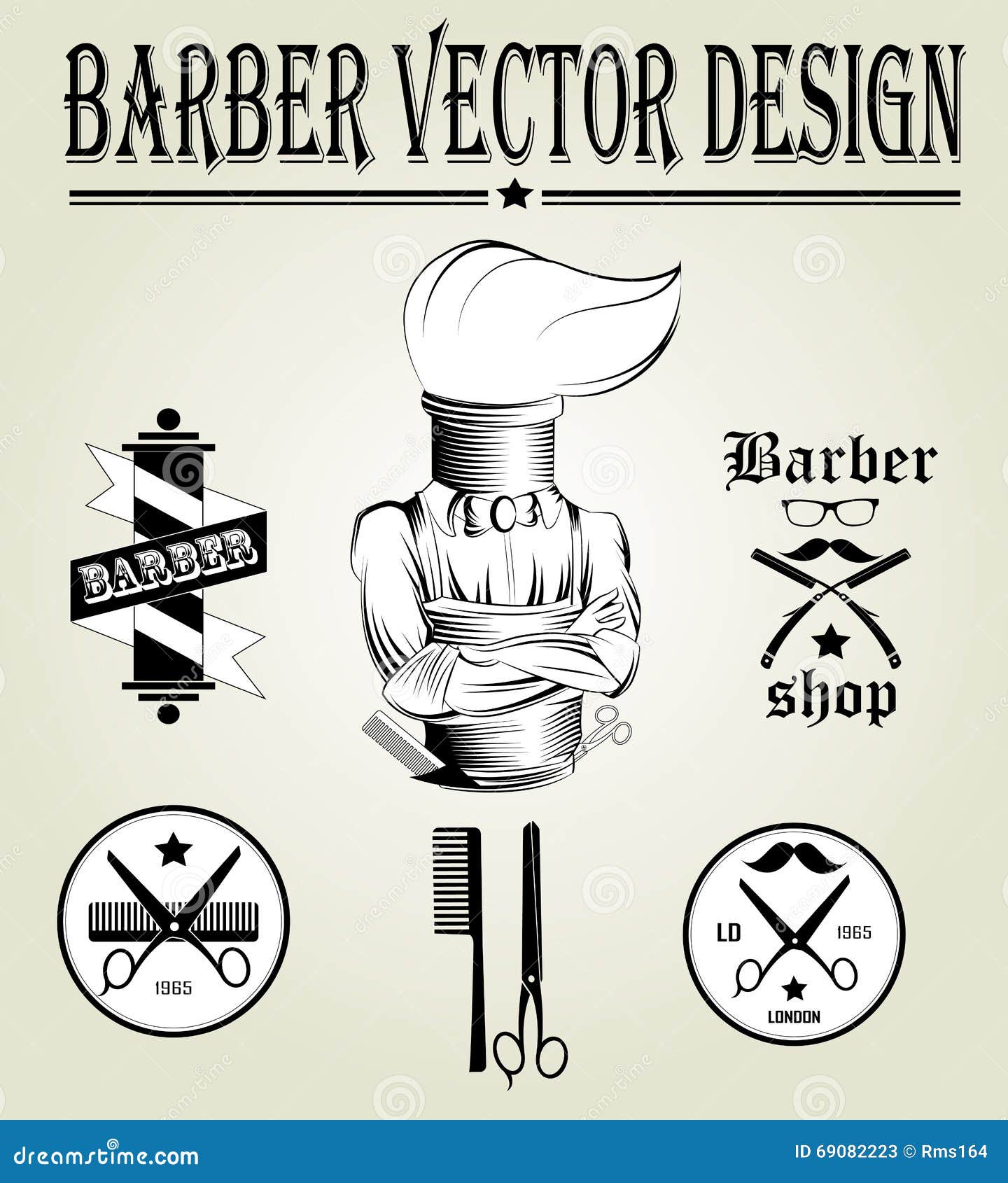 Vintage Hand Drawn Logo of Barber Shop Stock Vector - Illustration of ...