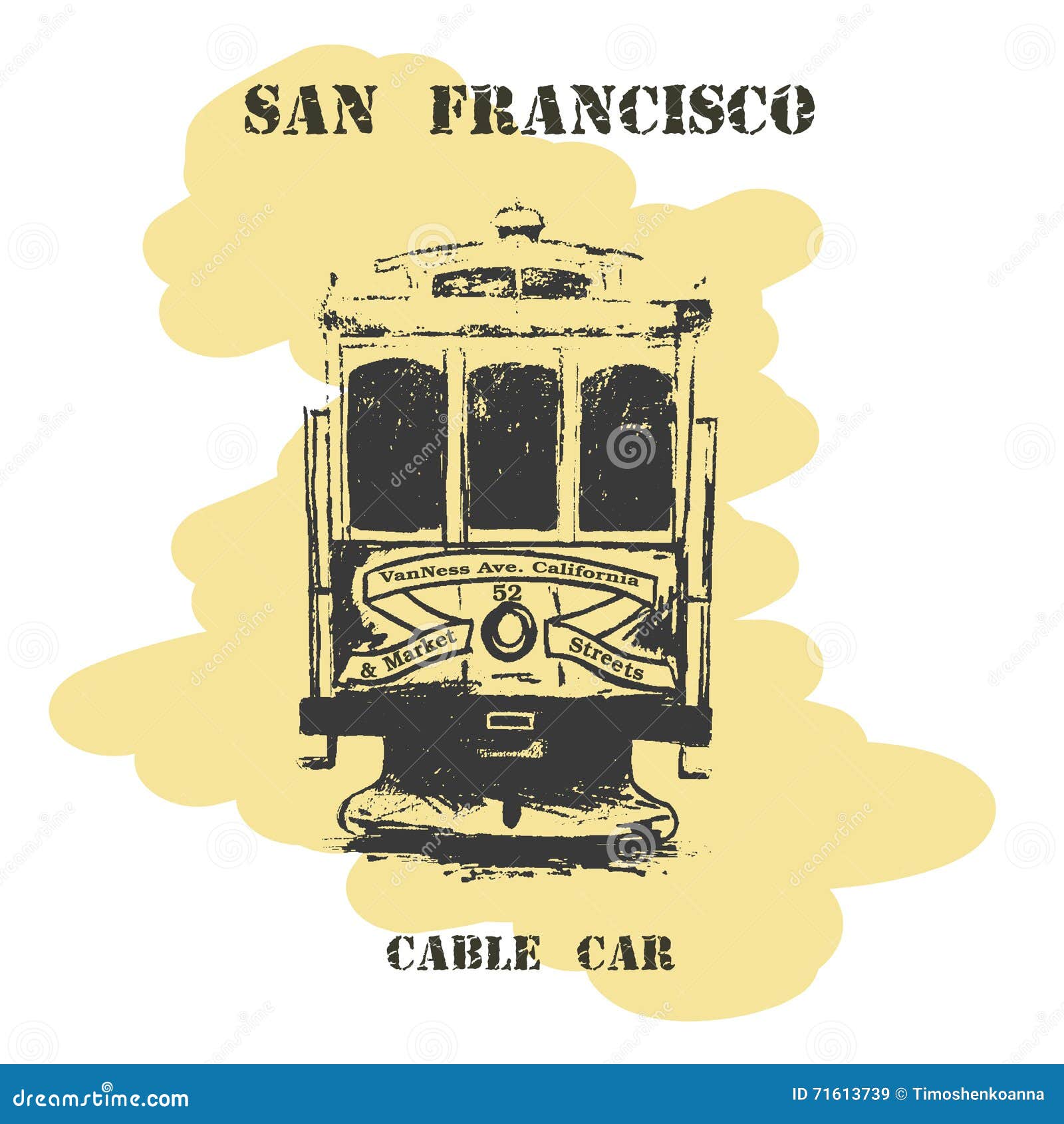Vintage Hand Drawn San Francisco Cable Car. Stock Illustration ...