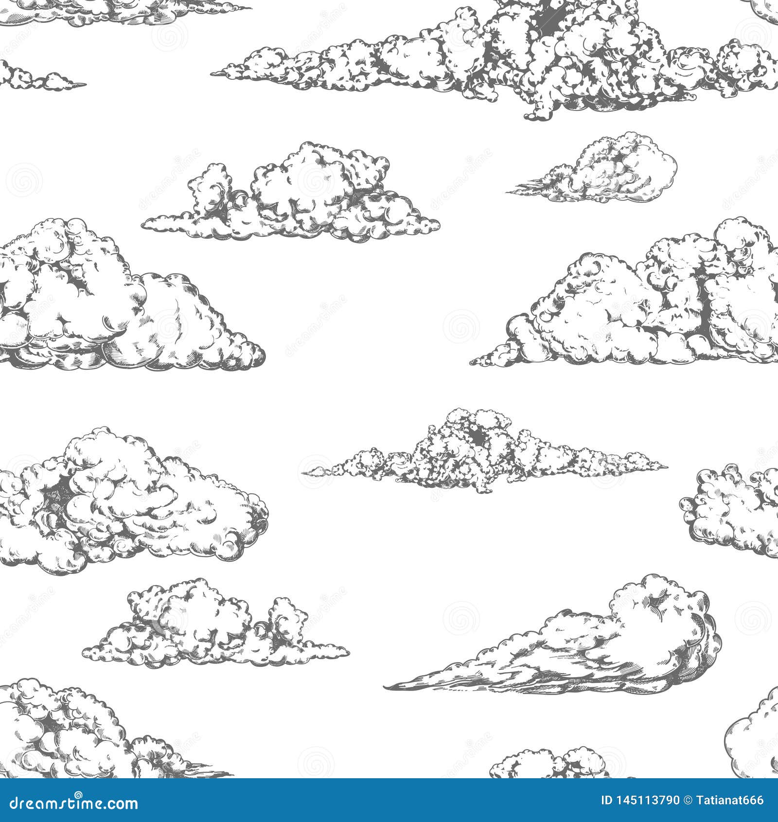 Vintage Hand Drawn Seamless Background with Clouds Patterns Stock ...