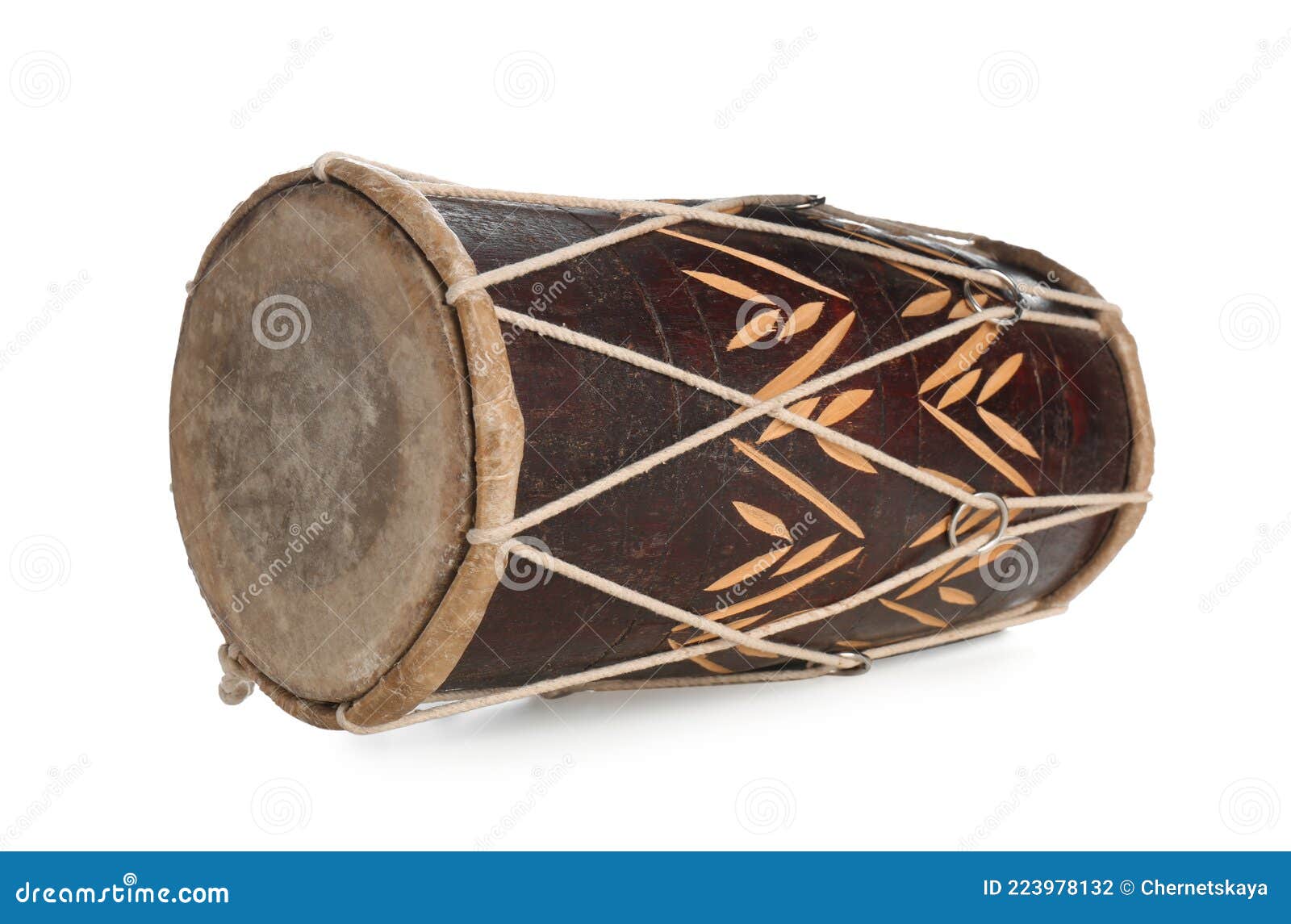 Vintage Hand Drum Isolated on White. Percussion Musical Instrument ...