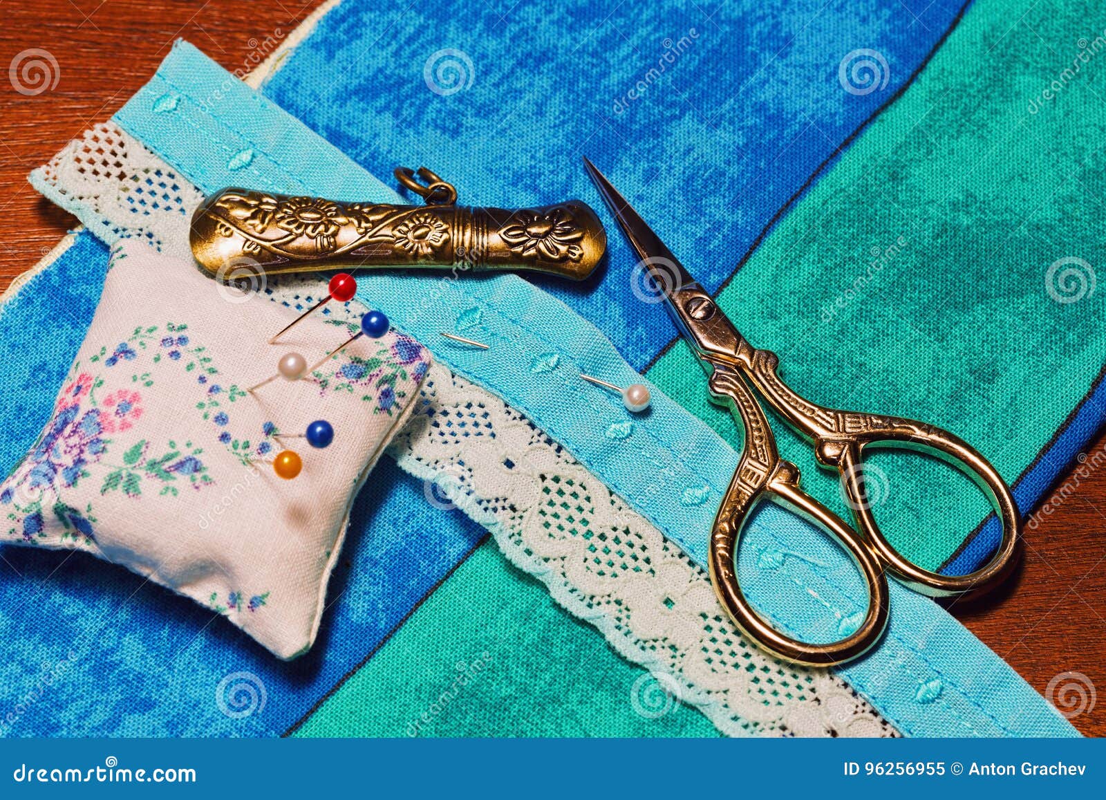 Vintage Hand Sewing Accessories and Materials Stock Image - Image of ...