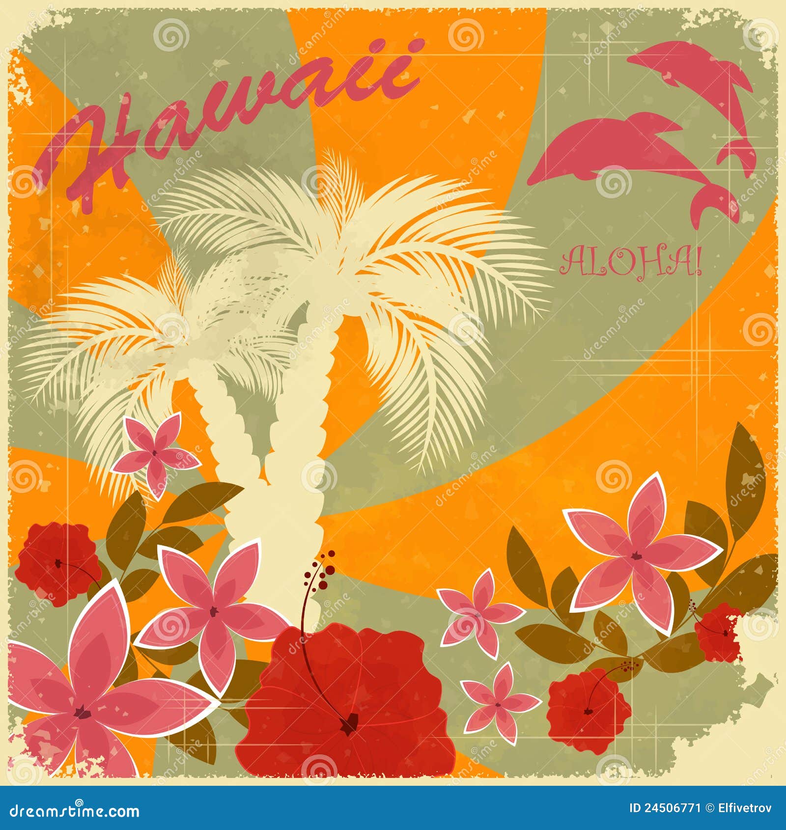 Vintage Hawaiian postcard stock vector. Illustration of party - 24506771
