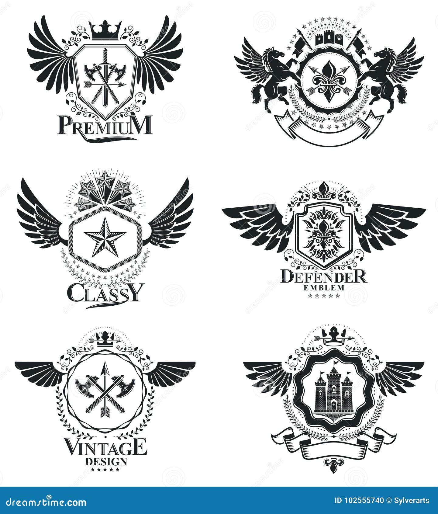Vintage Heraldry Design Templates, Vector Emblems. Collection of Stock ...