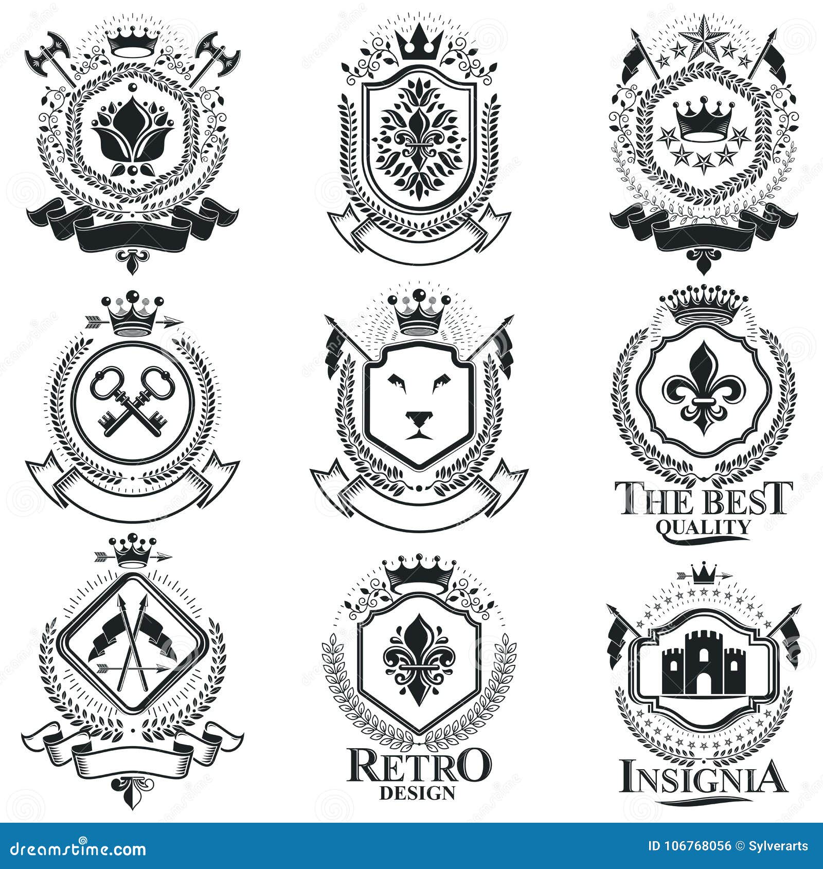 Vintage Heraldry Design Templates, Vector Emblems. Collection of Stock ...