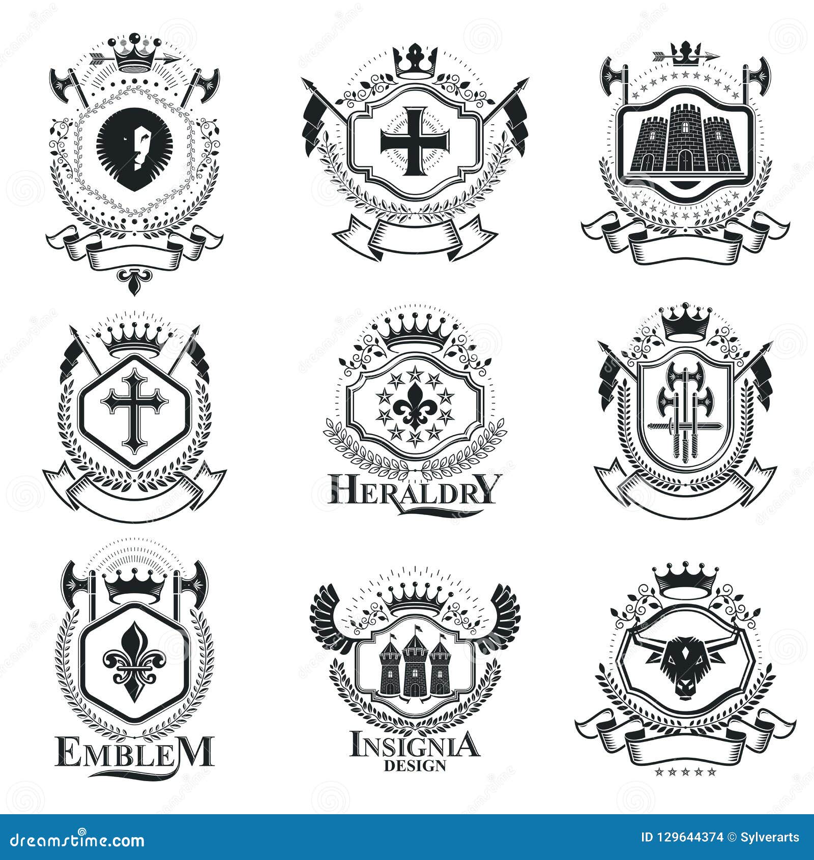 Vintage Heraldry Design Templates, Vector Emblems. Collection of Stock ...
