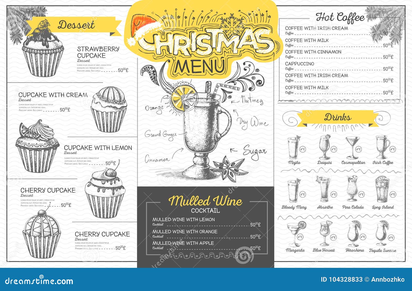 Vintage Christmas Menu Design. Restaurant Menu Stock Vector ...