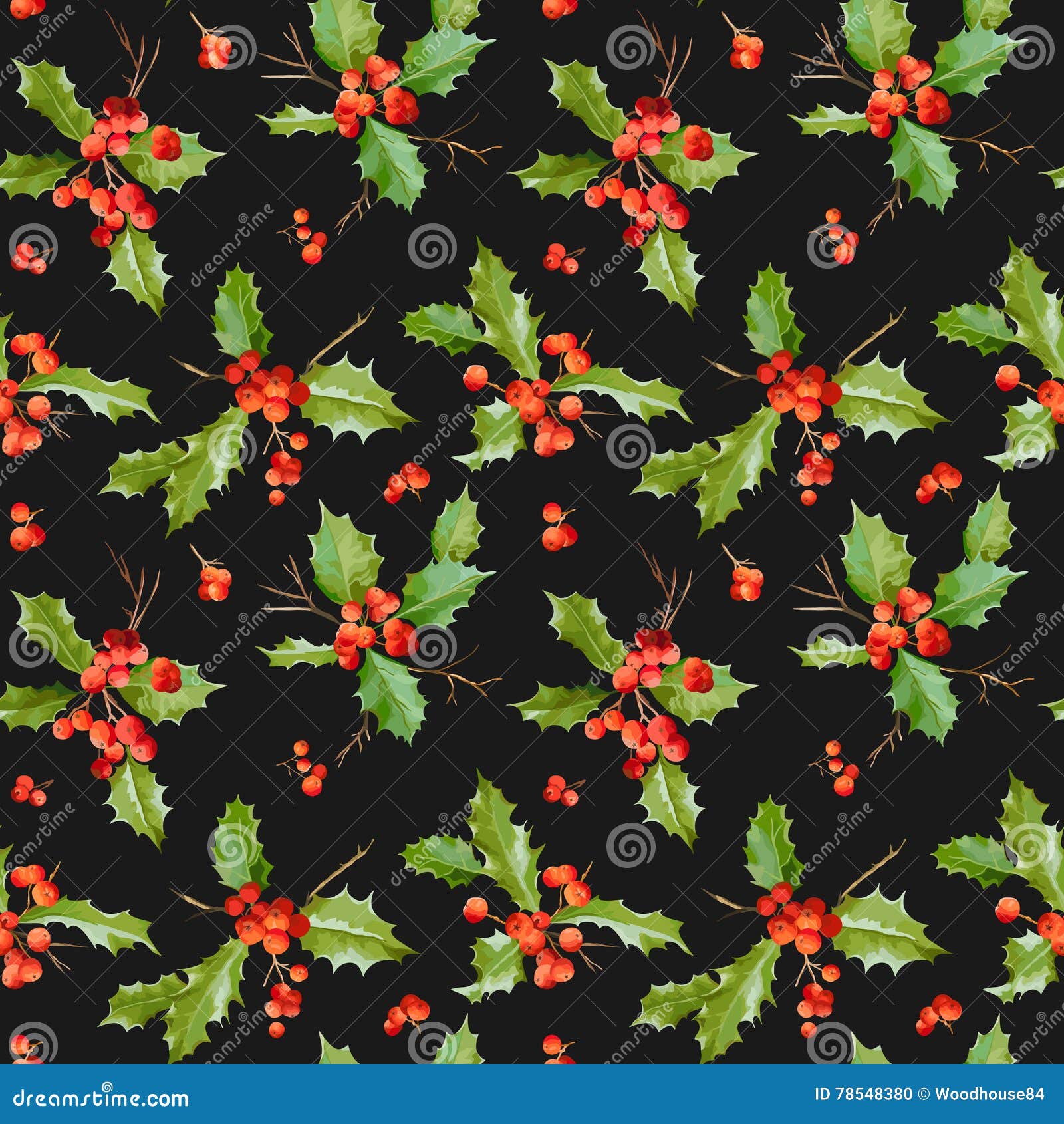 Vintage Holy Berry Background - Seamless Christmas Pattern Stock Vector ...