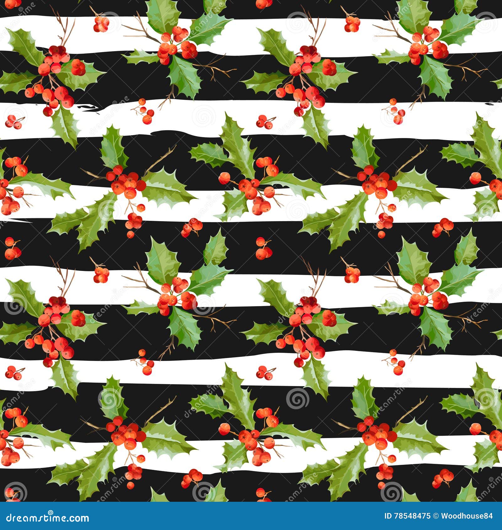Vintage Holy Berry Background - Seamless Christmas Pattern Stock Vector ...